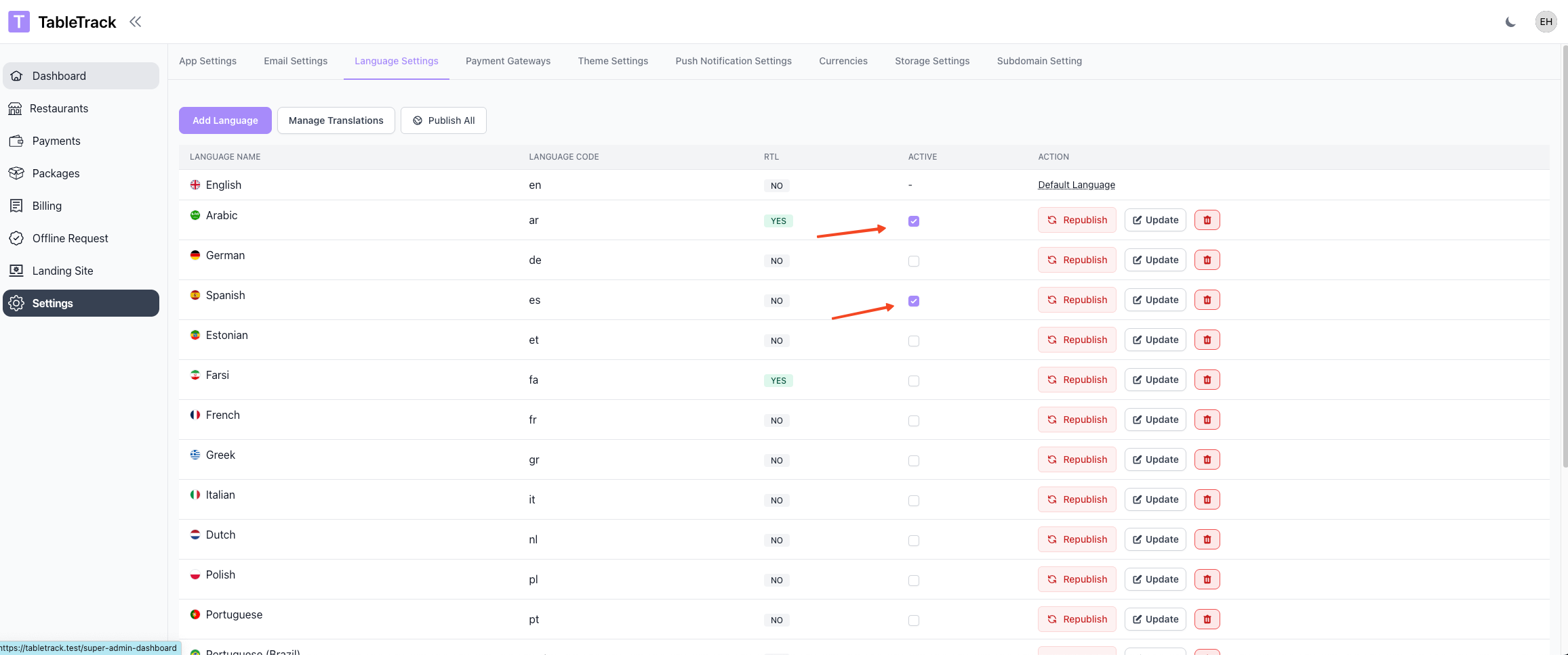 Language Pack Module for Tabletrack by ajay138 | CodeCanyon