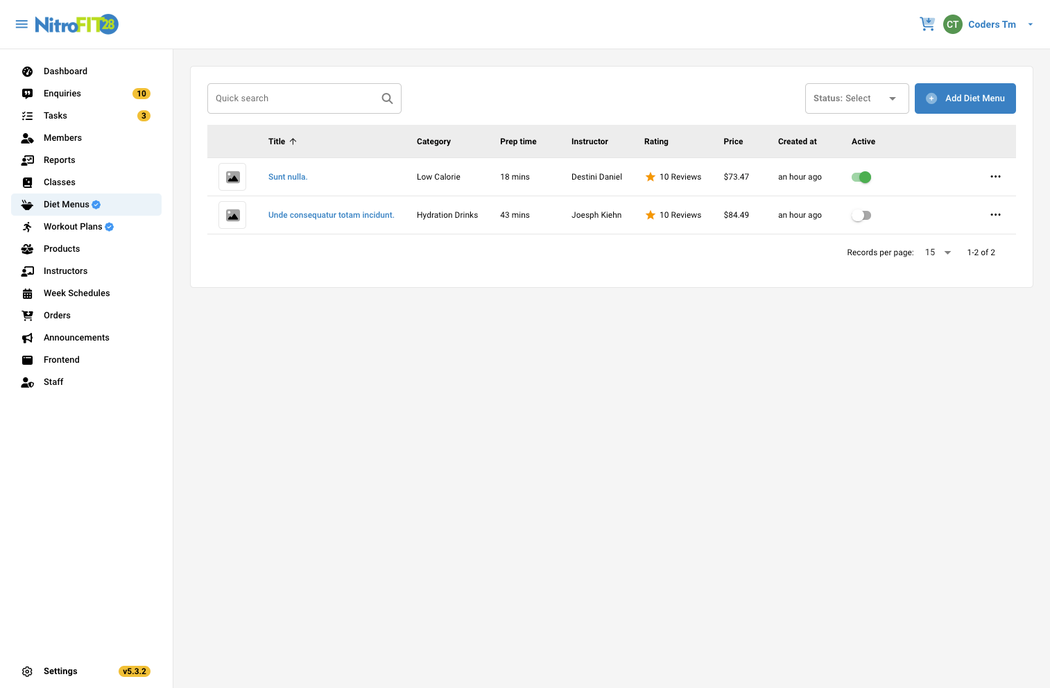 NitroFIT28 | Fitness & Gym Management System Diet Menu Addon. by coderstm
