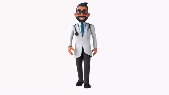 Fun 3D cartoon animation of a fun indian doctor with alpha included ...