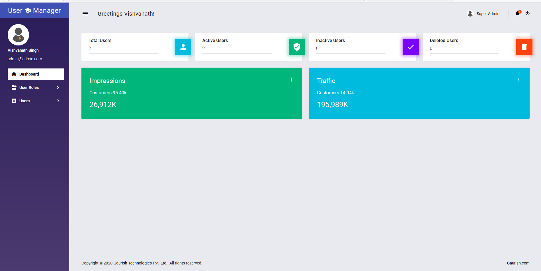 Laravel User Manager + Material Design Admin Dashboard Theme + Roles and Permissions by gaurishtech