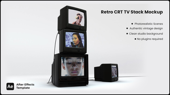 Retro CRT TV Stack Mockup | After Effects Template, After Effects ...