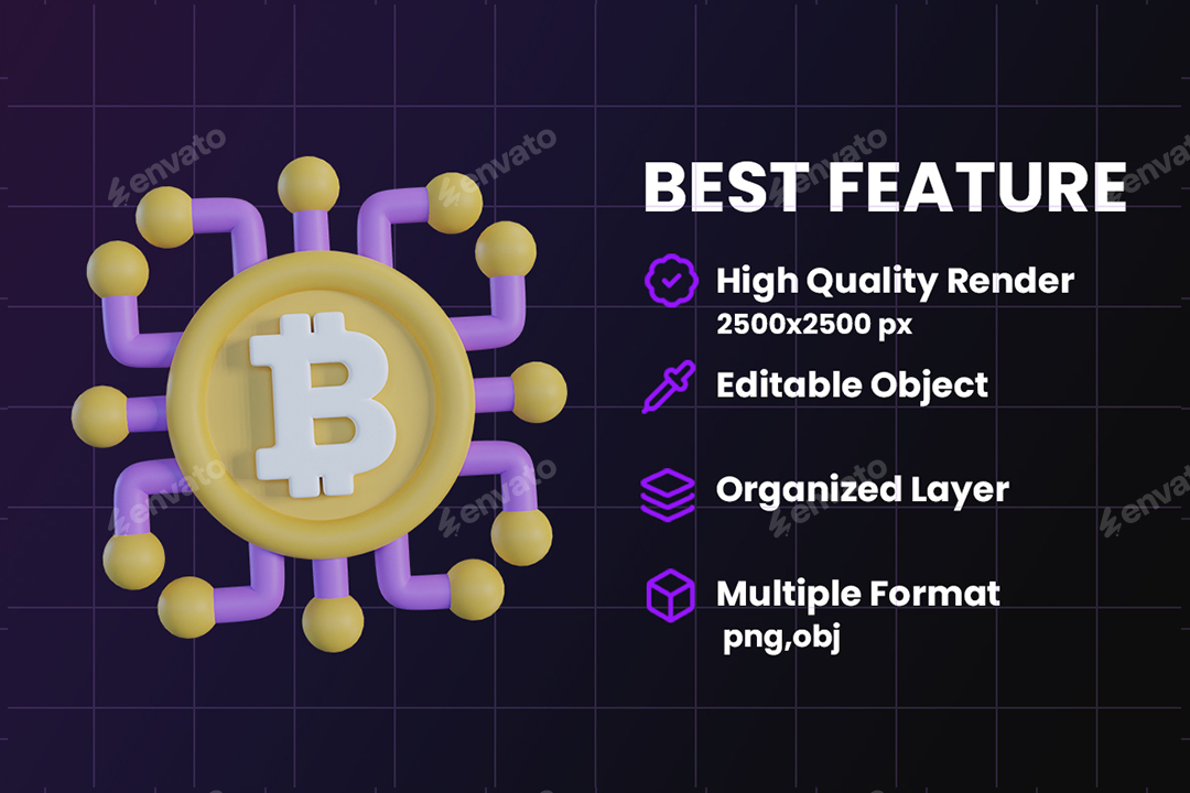 Blockchain 3D Icon Design, Icons | GraphicRiver