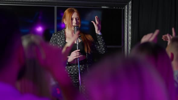 Talented Redhead Confident Singer Performing on Stage with Hands of ...
