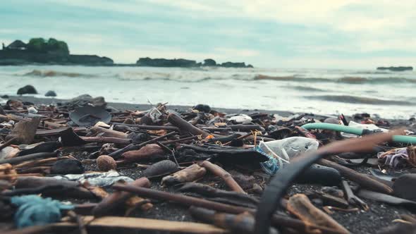 Beach Polluted with Household Garbage and Nondegradable Waste with ...