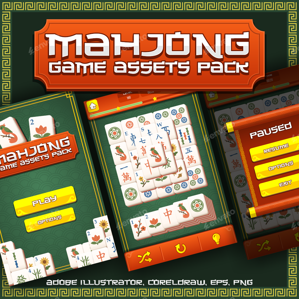 Mahjong Game Asset Pack, Game Assets | GraphicRiver