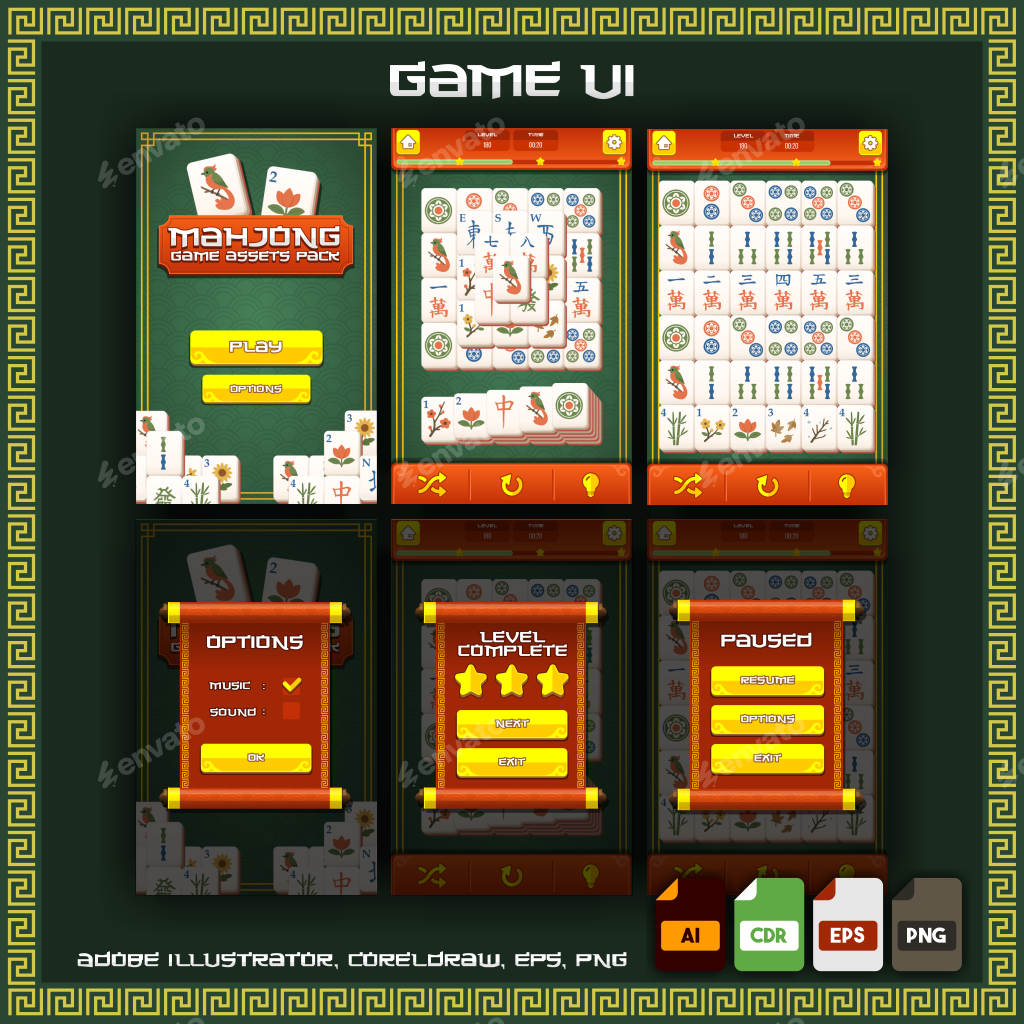Mahjong Game Asset Pack, Game Assets | GraphicRiver