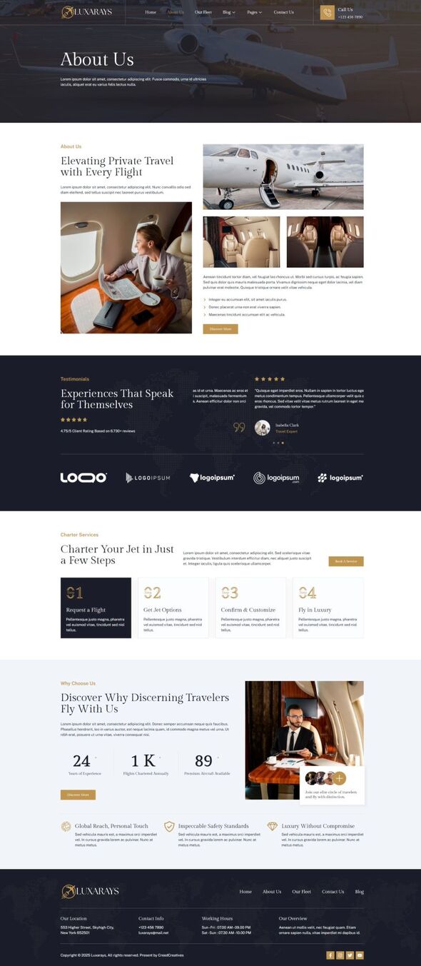 Luxarays - Private Jet Charters Elementor Pro Template Kit by ...
