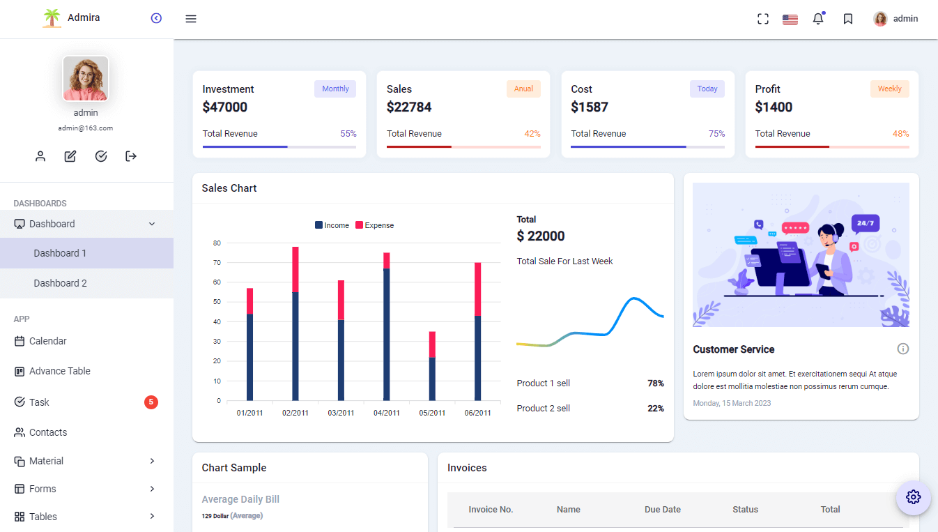 Admira Angular 20 Material Design Admin Dashboard Template By Redstartheme