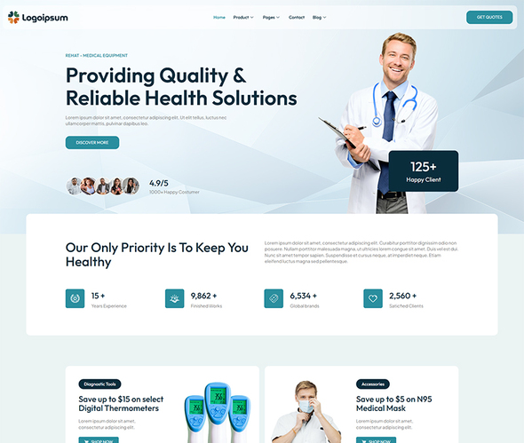 Rehat - Medical Equipment Elementor Pro Template Kit by creedcreatives