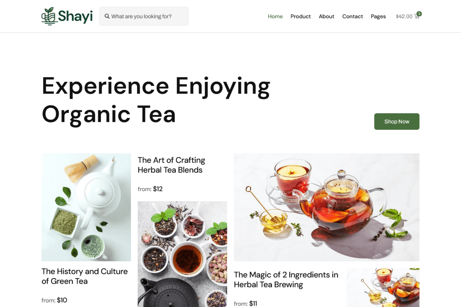 Shayi - Tea Store Ecommerce Elementor Pro Template Kit by aStylers