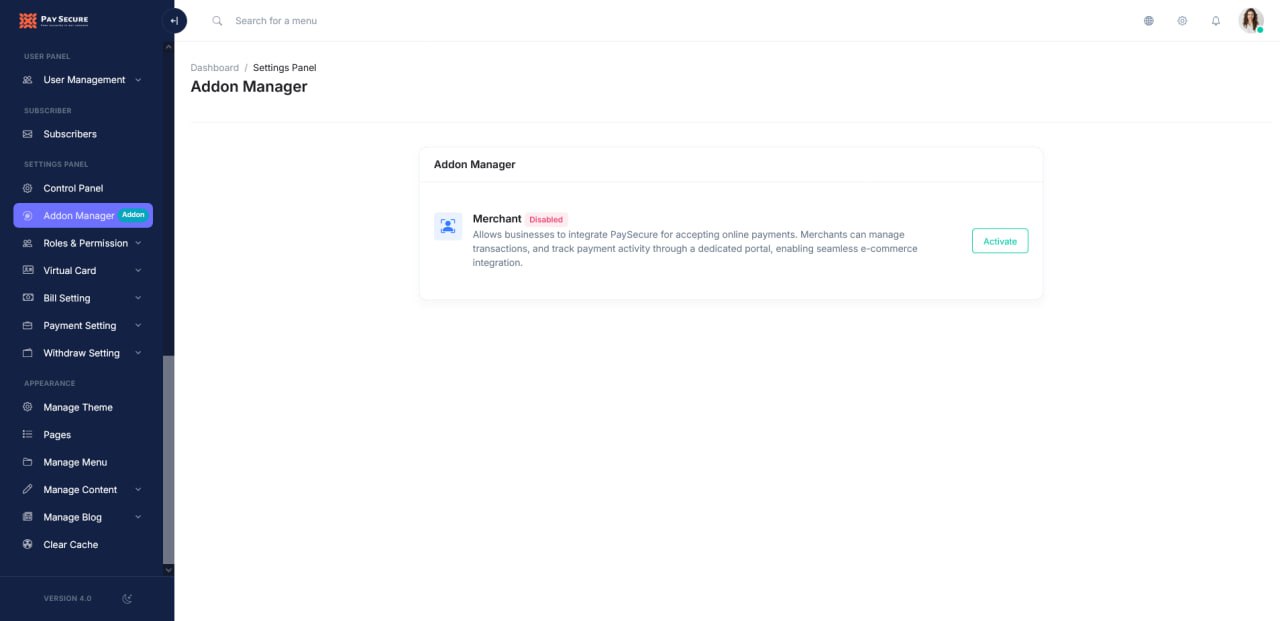 Merchant Panel Add-on For Pay Secure Wallet by bug-finder | CodeCanyon