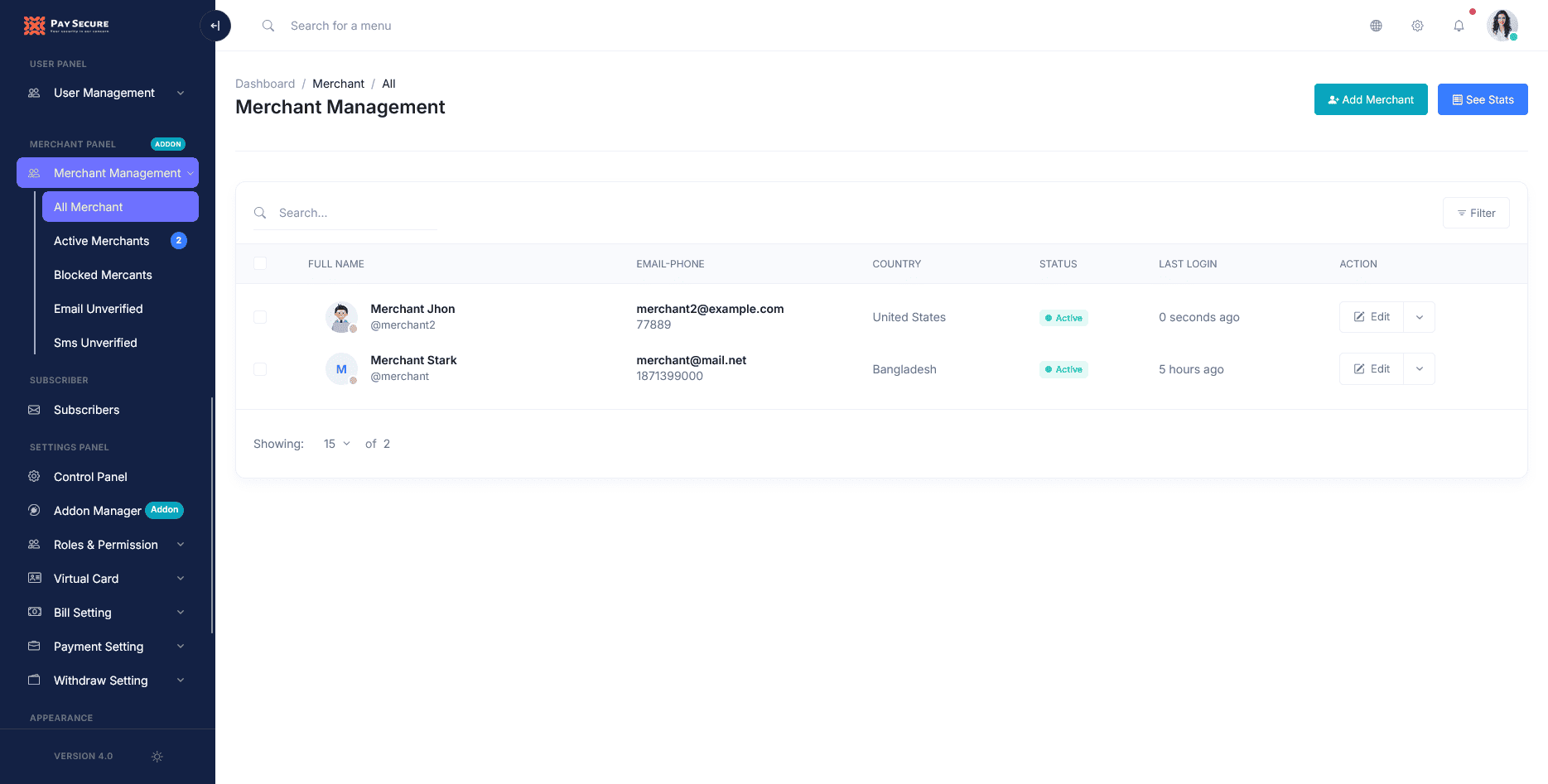 Merchant Panel Add-on For Pay Secure Wallet by bug-finder | CodeCanyon