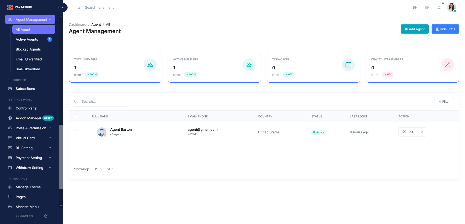 Agent Panel Add-on For Pay Secure Wallet by bug-finder | CodeCanyon