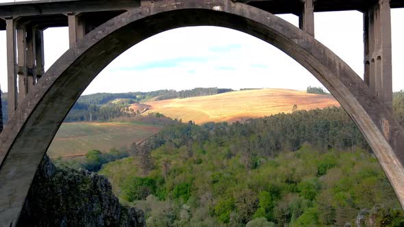 Aerial Drone Flying Back Through Gundián Viaduct spanning Ulla River In ...