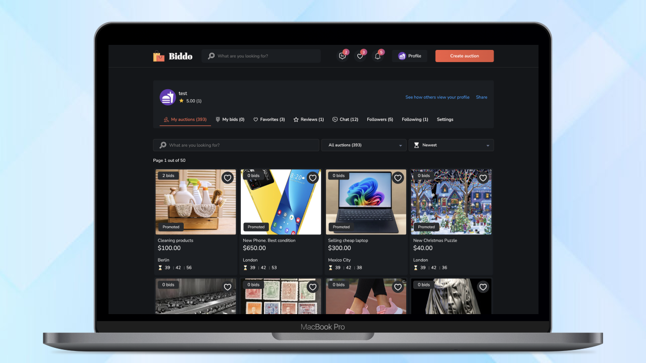 Biddo - Full Flutter auction app, NextJS web app, NodeJS server (with chat) by pascaionut941