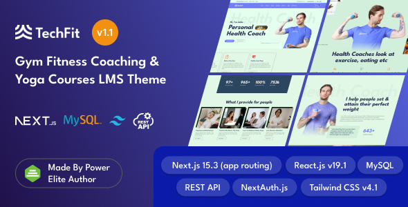 TechFit – Gym, Fitness, Yoga Coaching LMS React Next.js Tailwind CSS ...