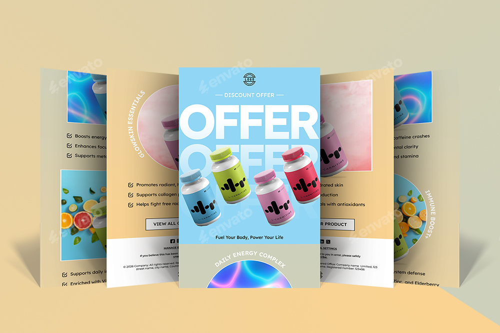 Energy Booster Supplement Email Newsletter PSD Template, Web Elements