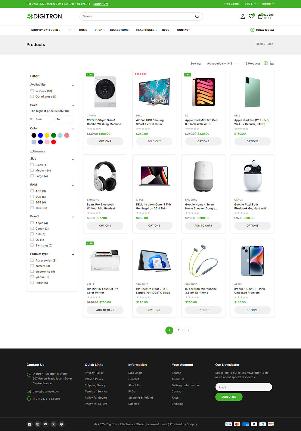 Digitron - Electronics & Gadget Store Shopify 2.0 Responsive Theme by codezeel
