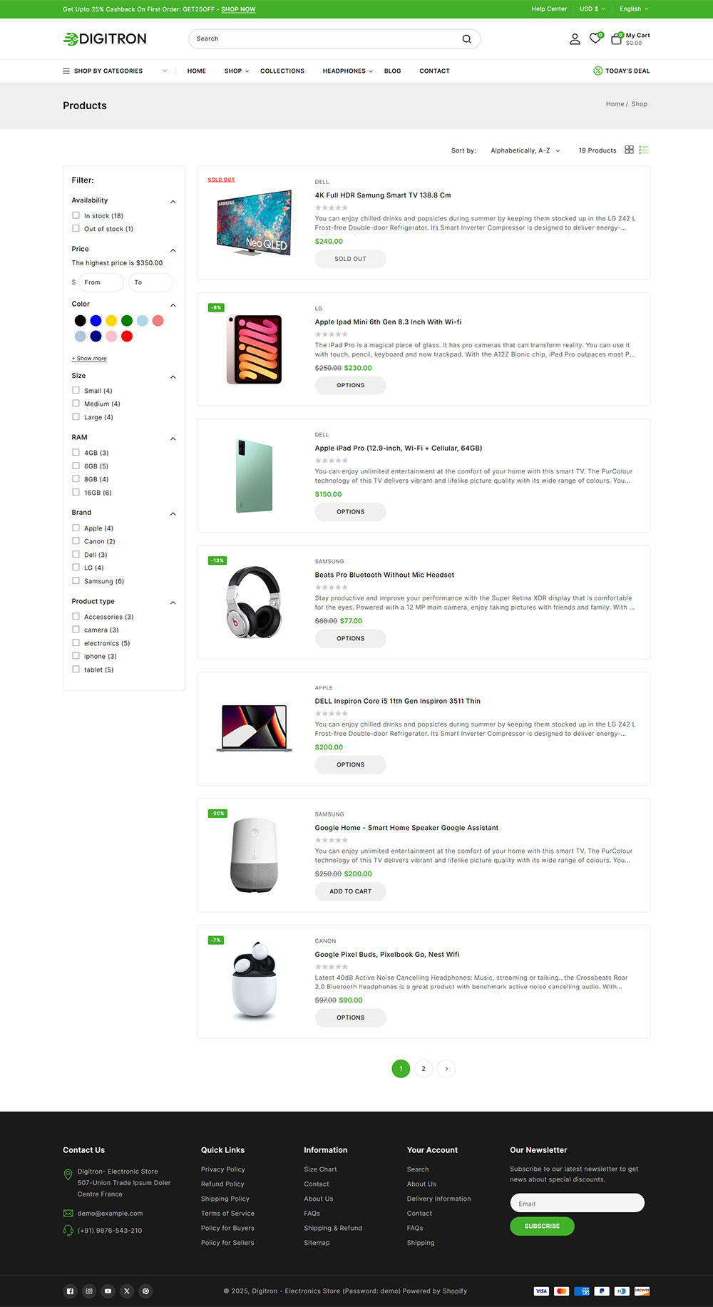 Digitron - Electronics & Gadget Store Shopify 2.0 Responsive Theme by codezeel