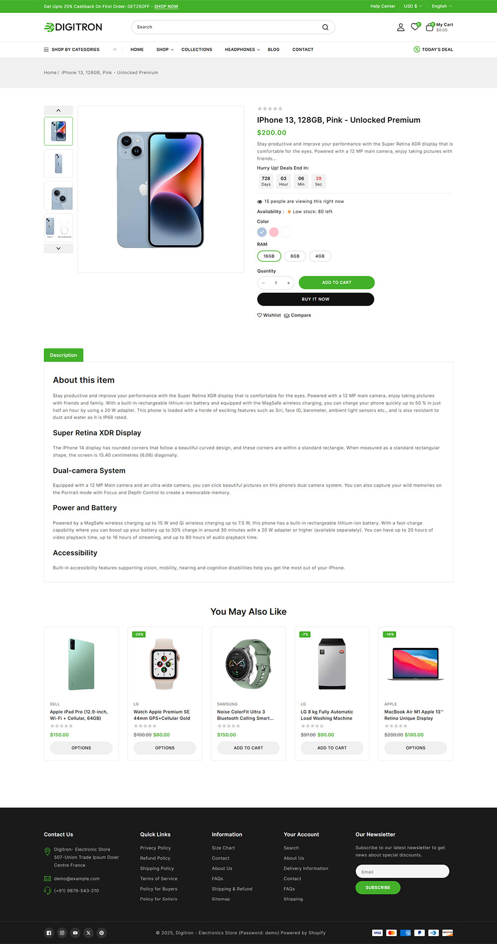 Digitron - Electronics & Gadget Store Shopify 2.0 Responsive Theme by codezeel