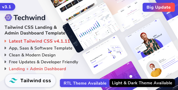 Techwind - Tailwind CSS Multipurpose App, Saas & Software Landing & Admin Dashboard Template ...