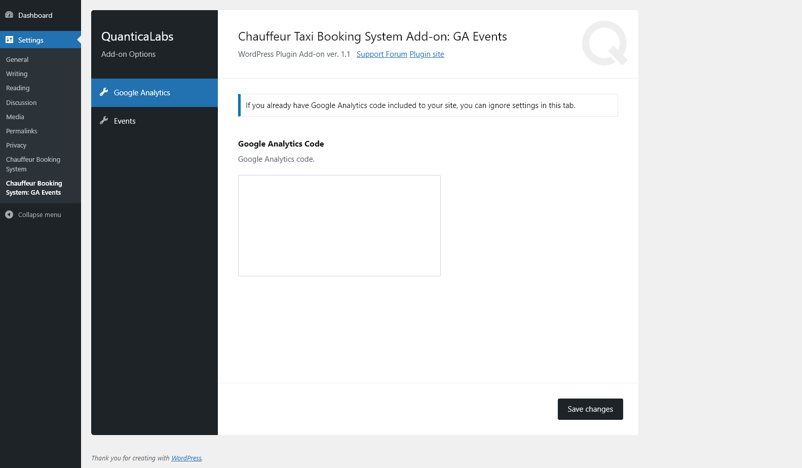Google Analytics Events Add-on: Chauffeur Taxi Booking System by QuanticaLabs