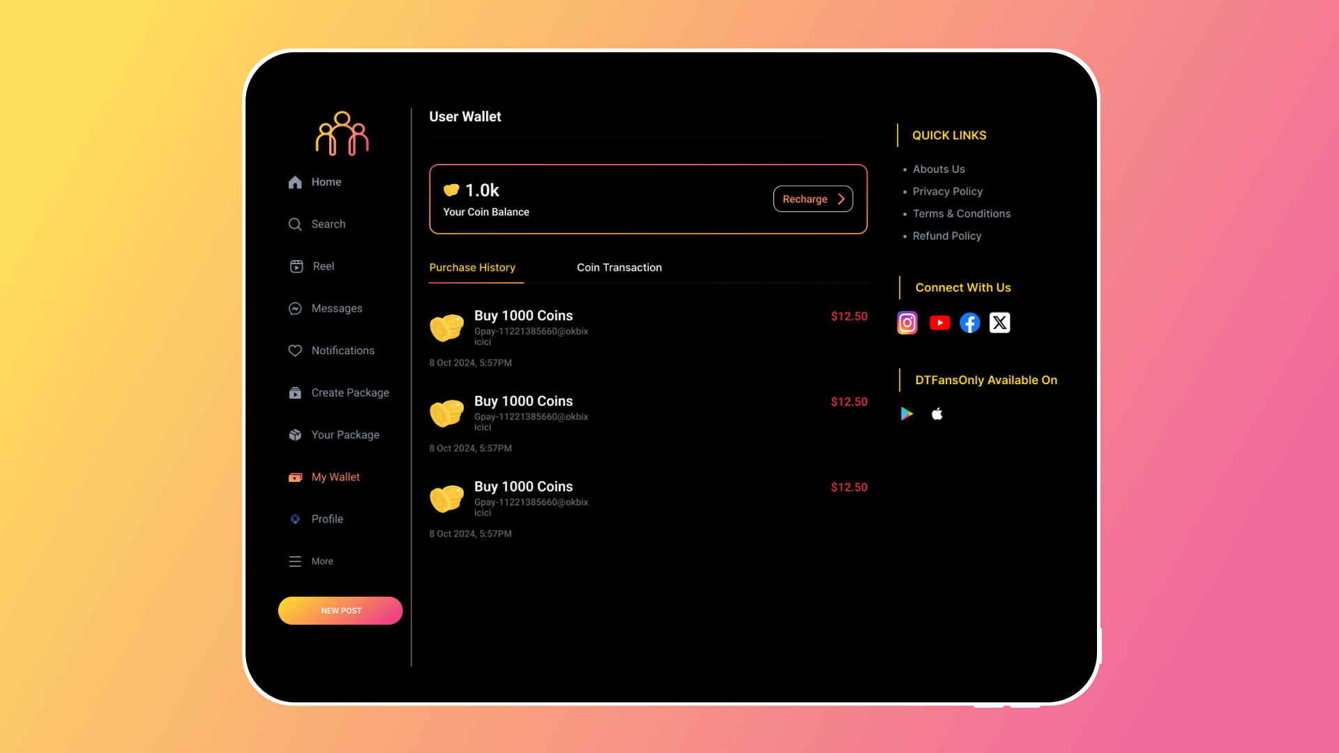 DTFansOnly - Paid Content Creators Flutter App - Android - iOS - admin panel - patreon ...