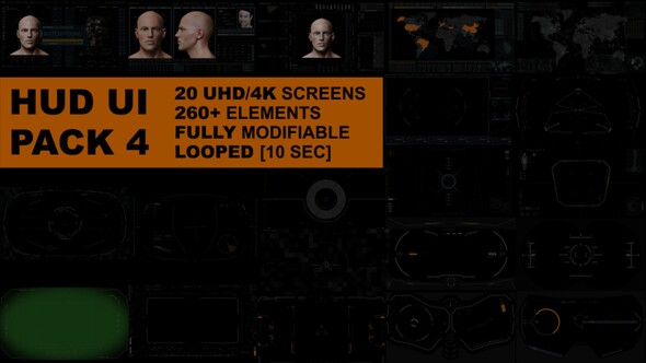 HUD UI Pack 4 UHD (20 Screens, 260+ elements), After Effects Project Files