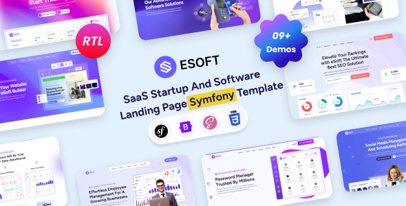 eSoft - SaaS Startup & Software Symfony Landing Page Template by Unifato