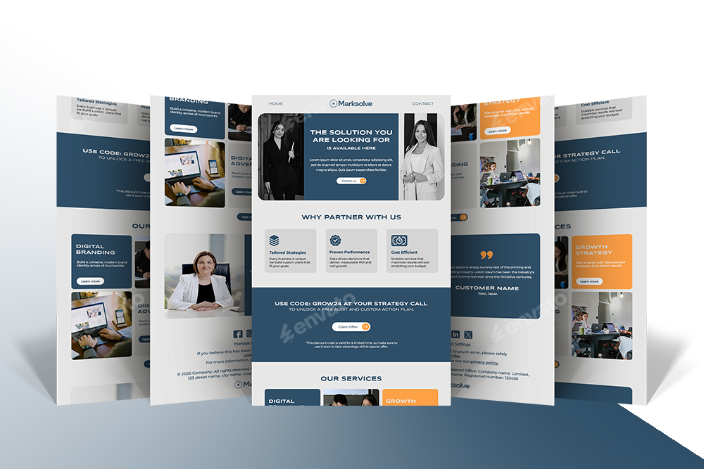 Digital Marketing Solution Email Newsletter PSD Template, Web Elements