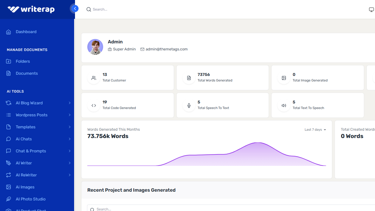 Writerap - AI Content Generator with SEO Optimizer SaaS Application by ThemeTags