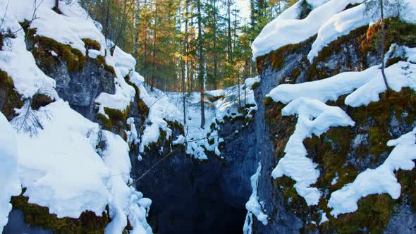 Crumbling Ground Covered with Snow in Forest, Stock Footage | VideoHive