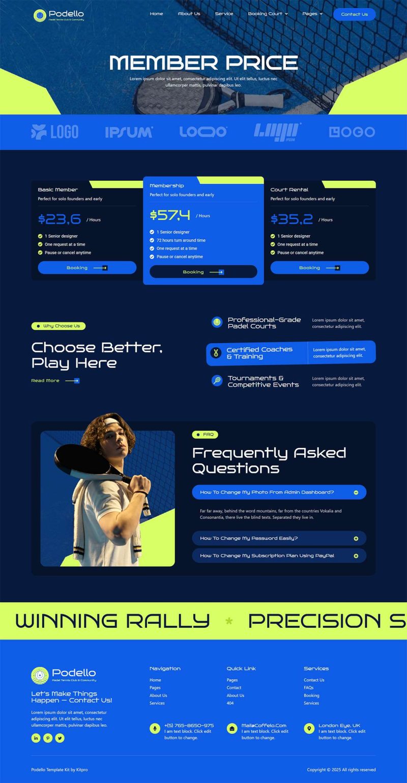 Podello - Padel Club & Community Elementor Template Kit by Kitpro | ThemeForest