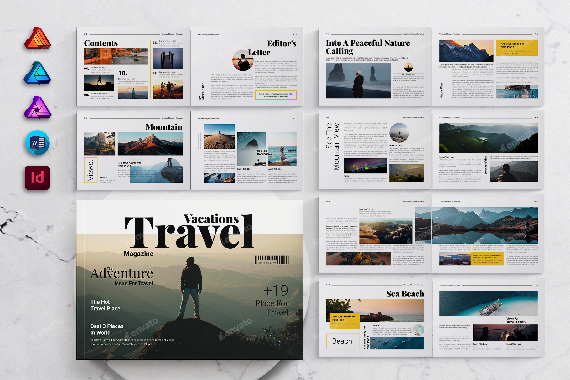 Travel & Vacation Magazine Template Landscape, Print Templates ...