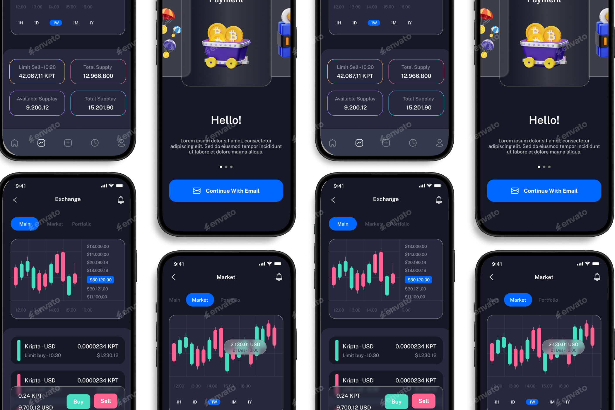 Crypto Dark Mode - Mobile App UI Kit, Web Elements | GraphicRiver