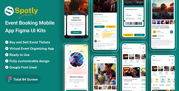 Spotly – Event Booking Mobile App Figma UI Kits by createuiux | ThemeForest
