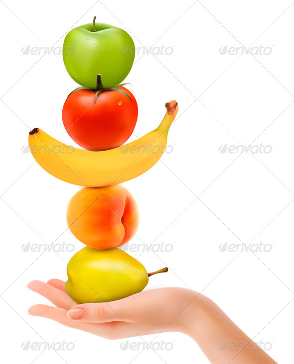 Group of Fresh Fruit with Hand Dieting Concept by almoond | GraphicRiver