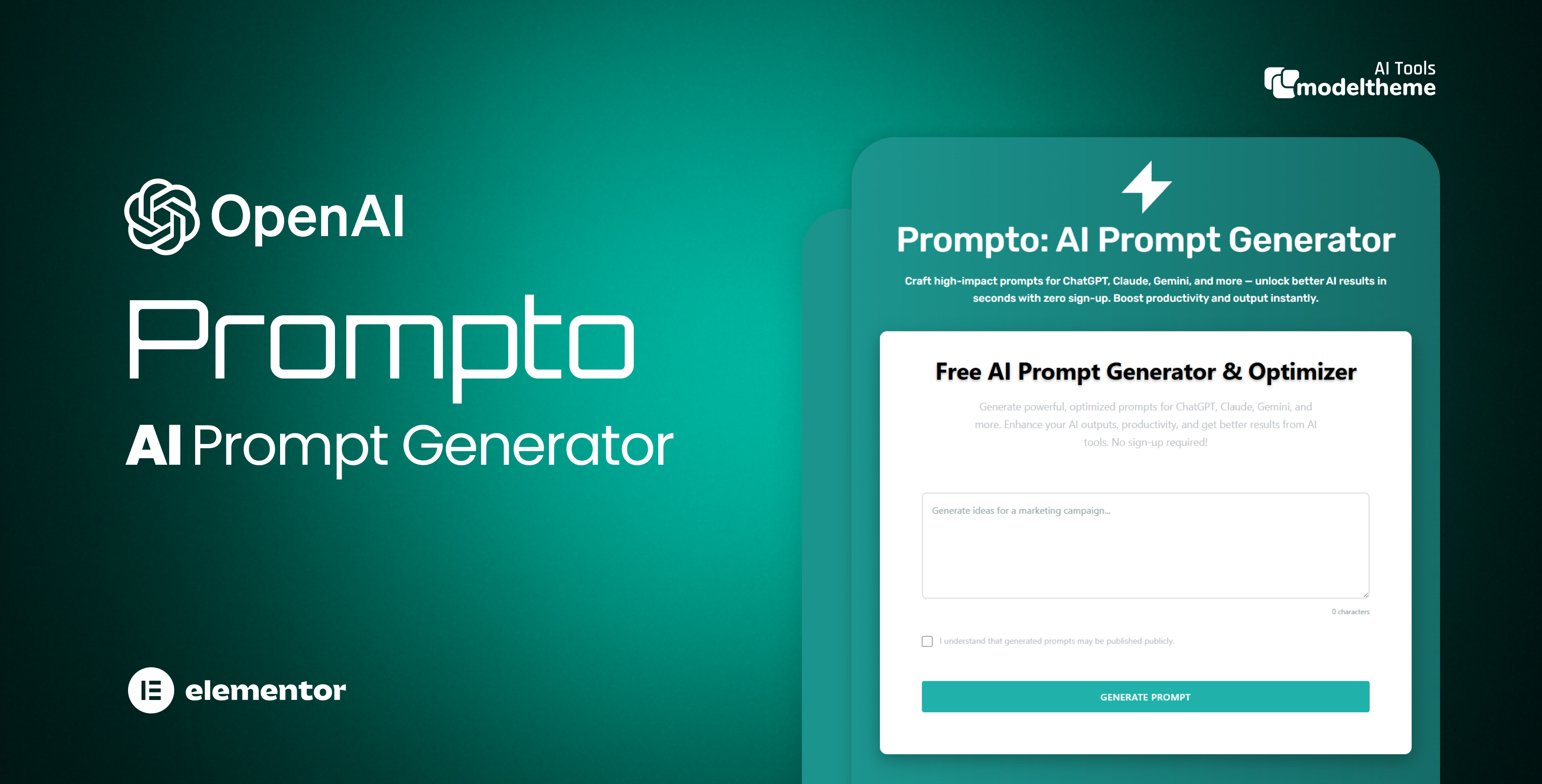 Prompto: AI Prompt Generator & Optimizer by modeltheme | CodeCanyon