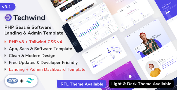 Techwind - PHP App, Saas & Software Landing & Admin Dashboard Template by ShreeThemes