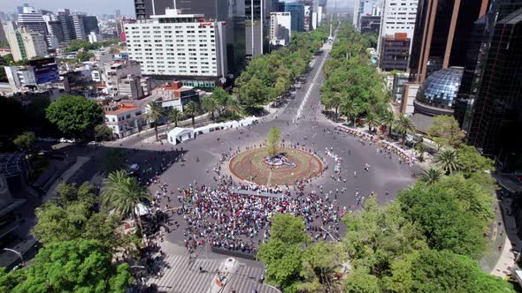 Aerial View Of Glorieta De La Palma Roundabout With Crowds To See The ...