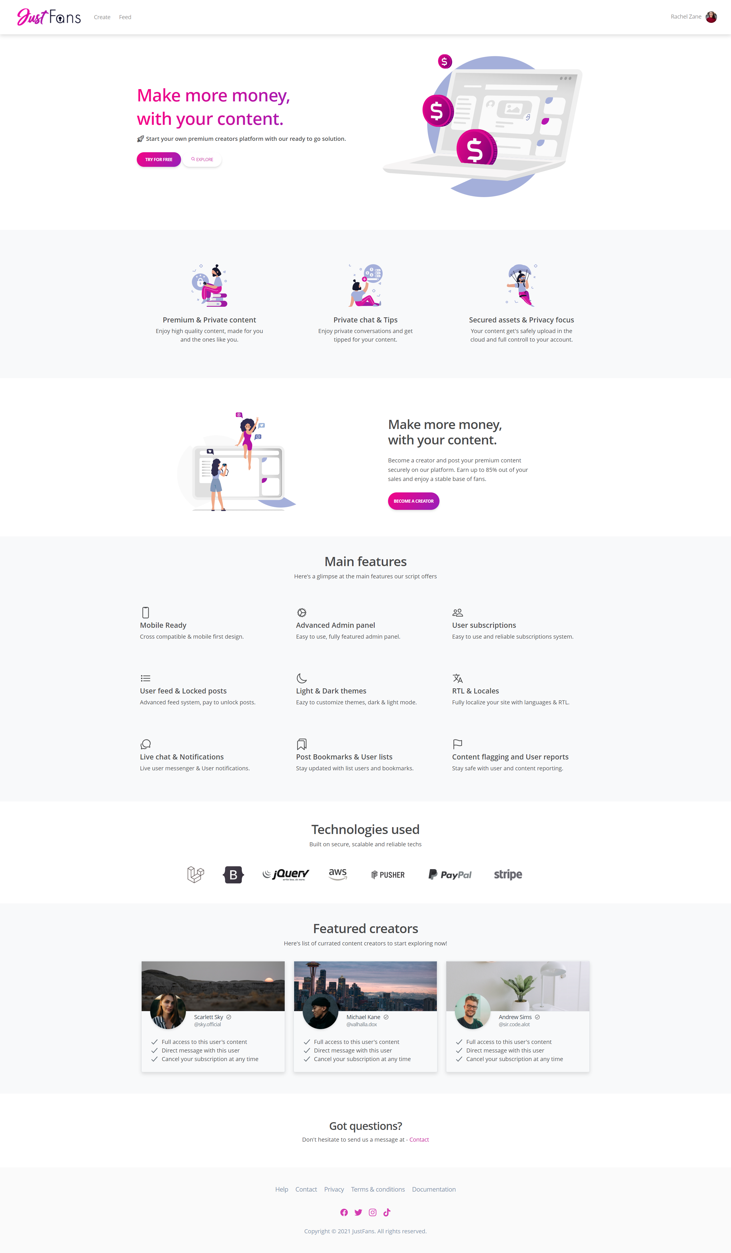 JustFans - Premium Content Creators SaaS platform by ic0de | CodeCanyon