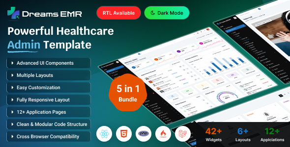 Dreams EMR - Advanced Healthcare & Hospital Management Dashboard (React, Angular, Vue, Laravel ...