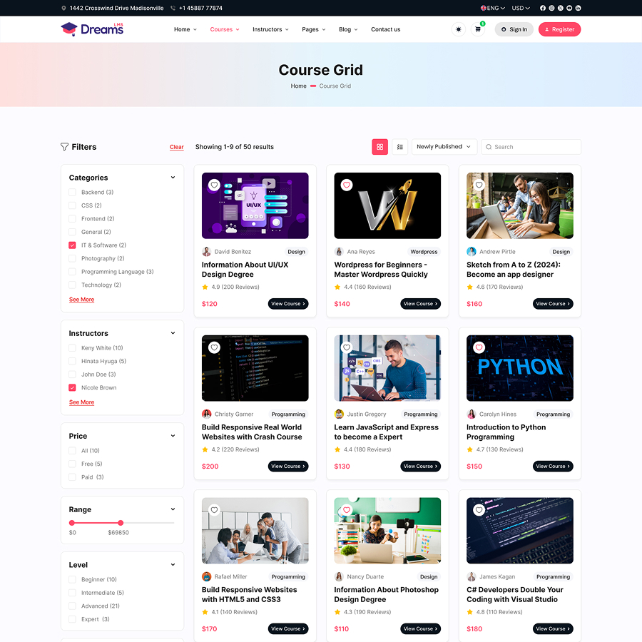 Dreams LMS - Learning Management System & Online Courses WordPress Theme by dreamstechnologies