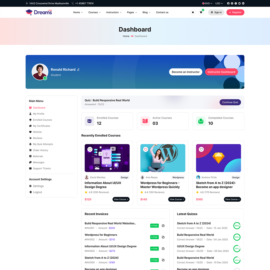 Dreams LMS - Learning Management System, Online Courses & Education WordPress Theme by ...