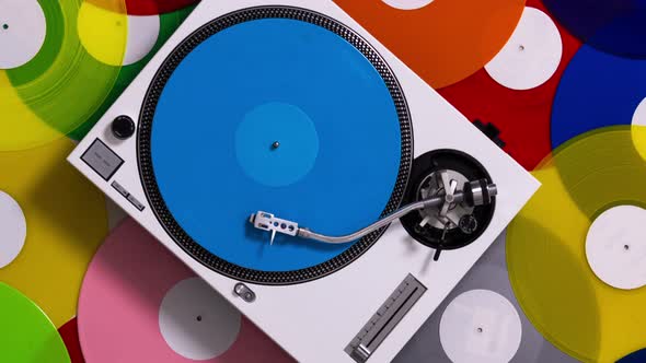 DJ Turntables with Different Coloured Records, Stock Footage | VideoHive