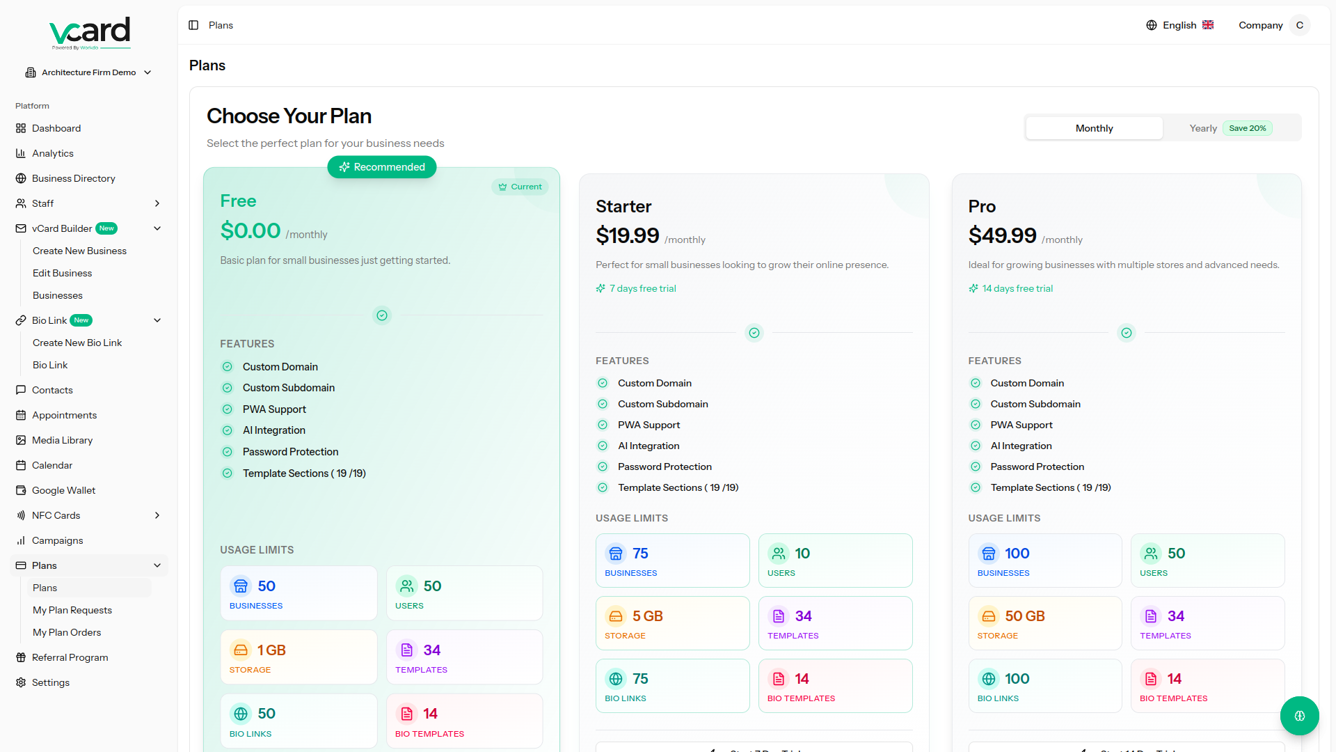 vCard SaaS - Digital Business Card Builder - Bio Links Builder by WorkDo
