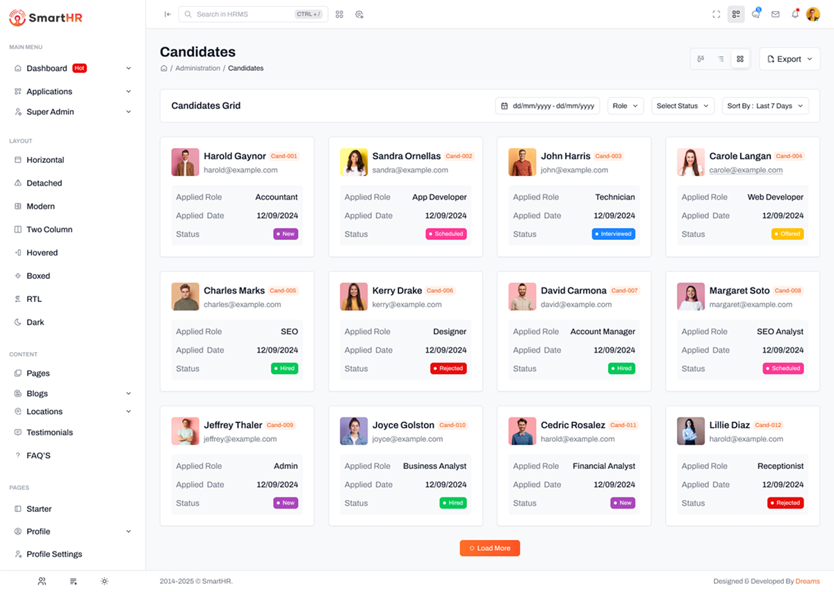 SmartHR - Employee Attendance, Payroll & HRMS Admin Template (React ...