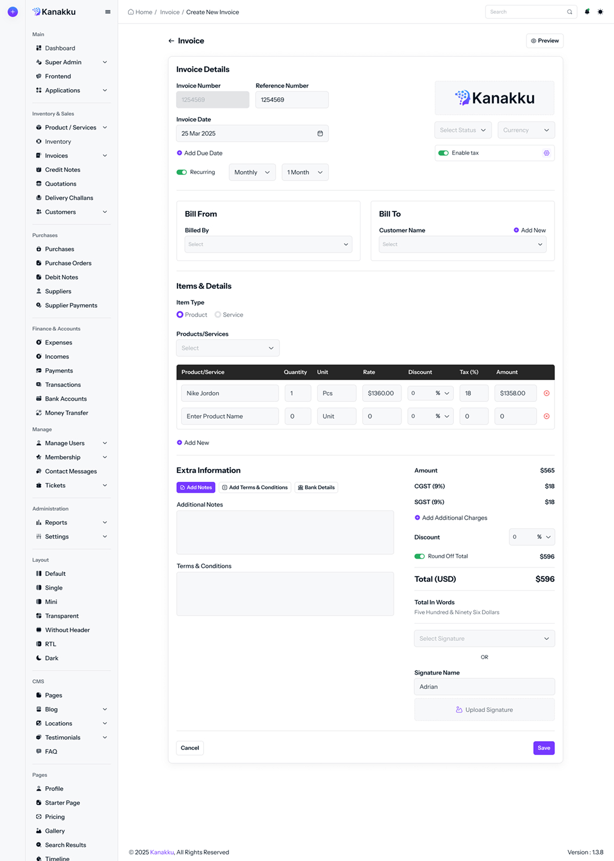 Kanakku - Finance, Accounting & Invoice Dashboard Template (React ...
