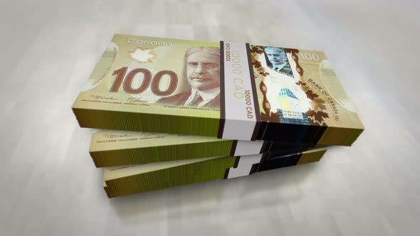 Canadian Dollar money banknote pile packs animation, Motion Graphics