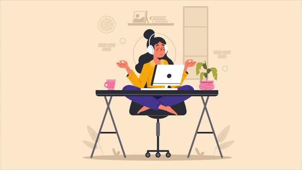 Girl Meditating in the Office, Motion Graphics | VideoHive